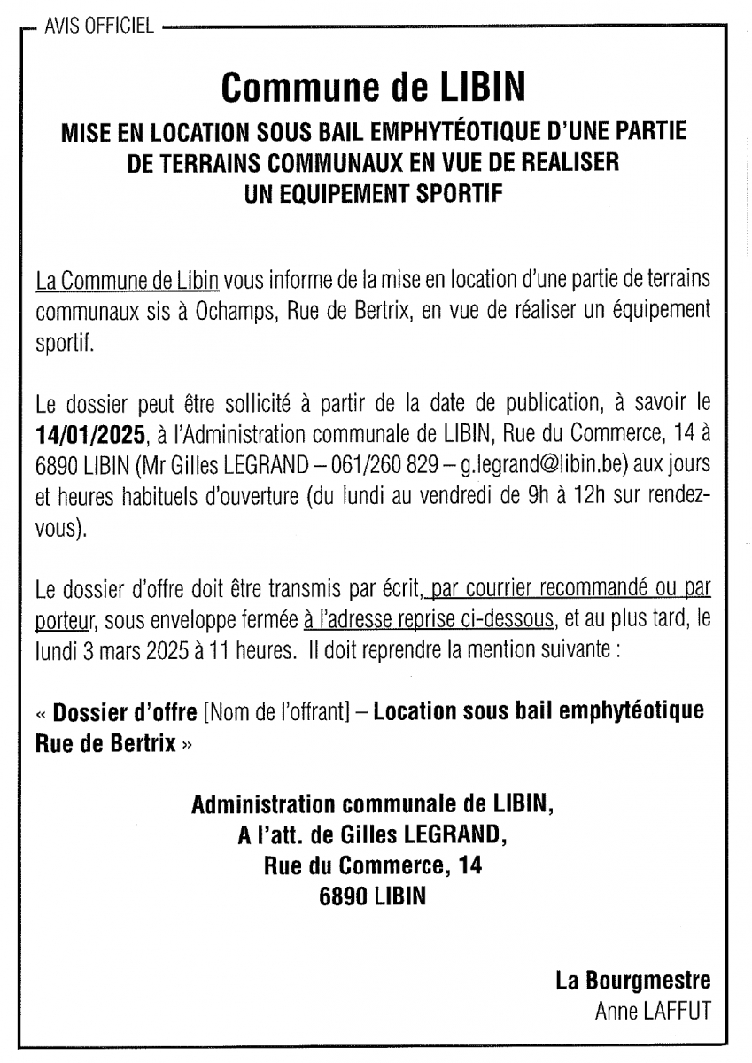 Site officiel de la commune de Libin, province de Luxembourg